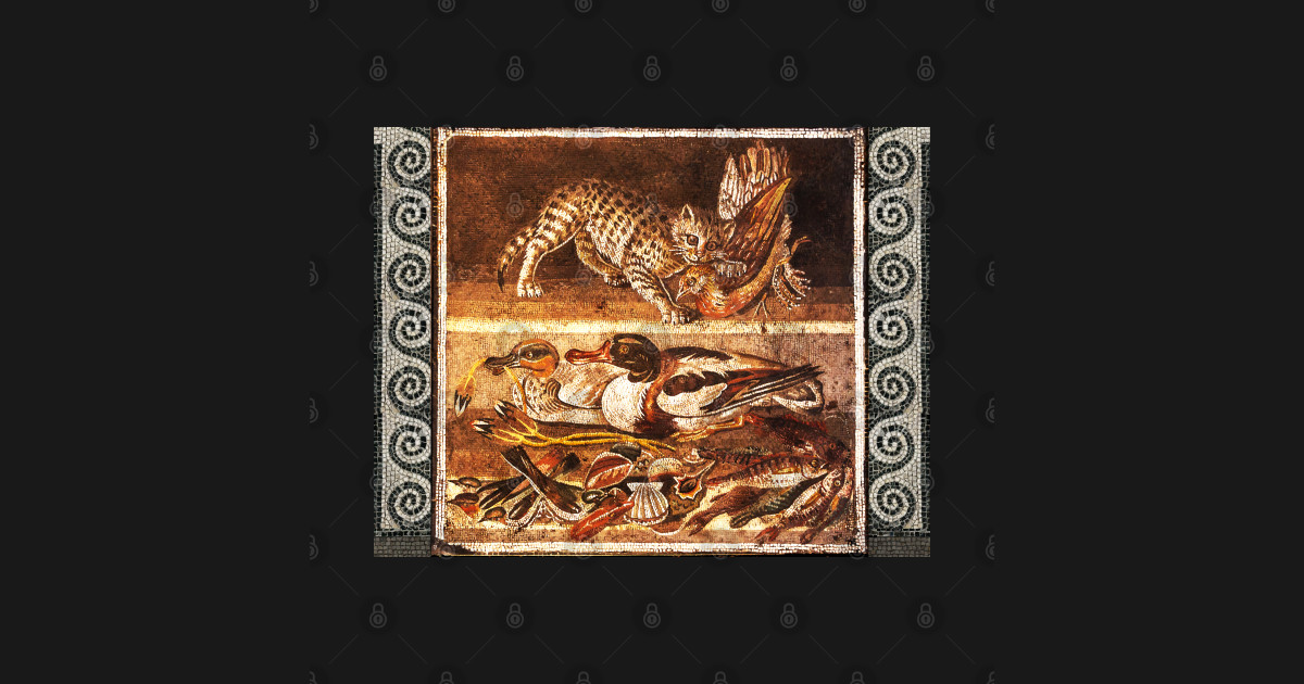 POMPEII ANIMALS,ANCIENT ROMAN MOSAICS ,WILD CAT WITH QUAIL,BIRDS,DUCKS ...