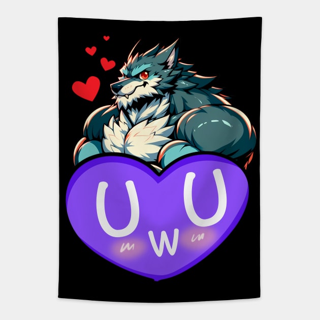 Blushing UwU Furry Anthro Werewolf Heart - Furry - Tapestry | TeePublic