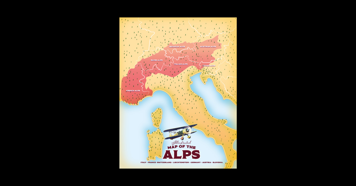Illustrated map of the Alps - Alps Map - Posters and Art Prints | TeePublic