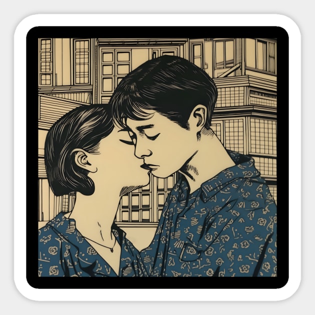 Asian couple kissing - Couple - Sticker | TeePublic