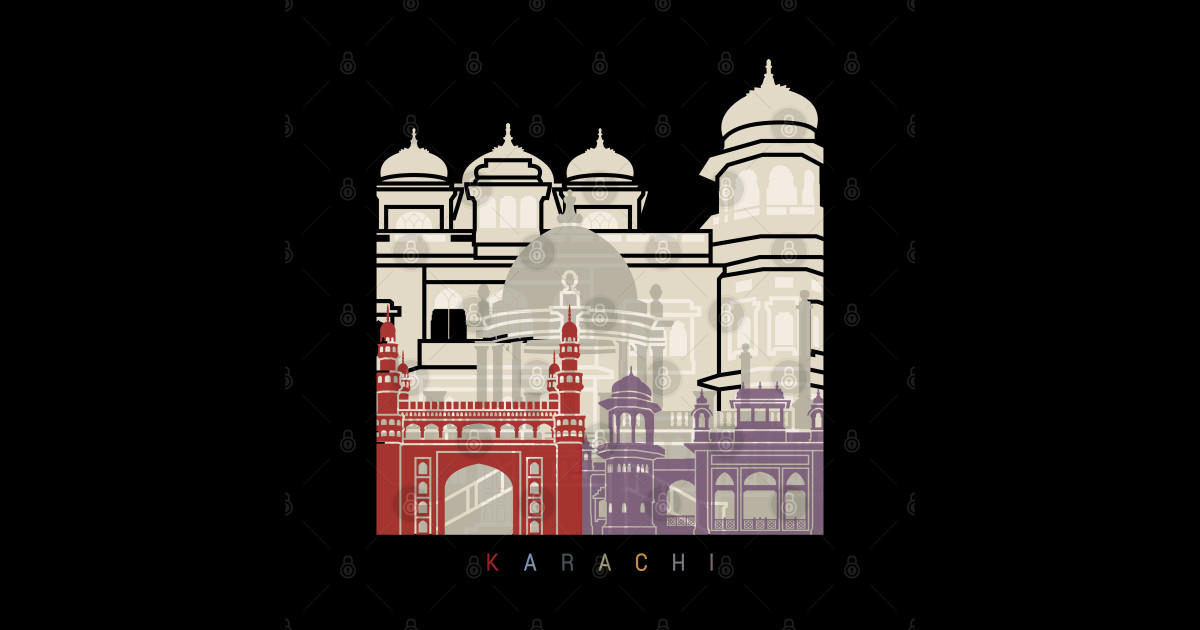 Karachi skyline poster - Skyline - Sticker | TeePublic