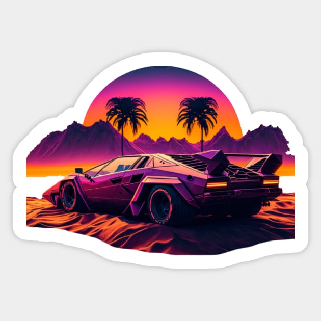 Lamborghini Countach 1974 synthwave sunset - Lamborghini - Sticker ...