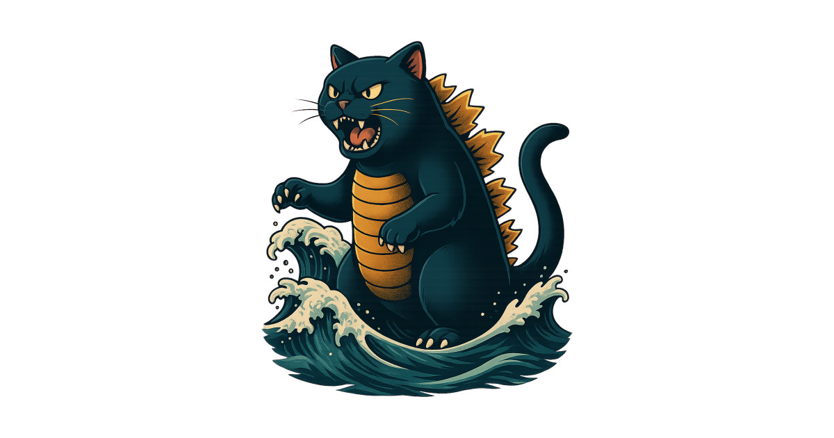 Catzilla Japanese Monster Cat – Funny Kaiju Ocean Wave Design ...