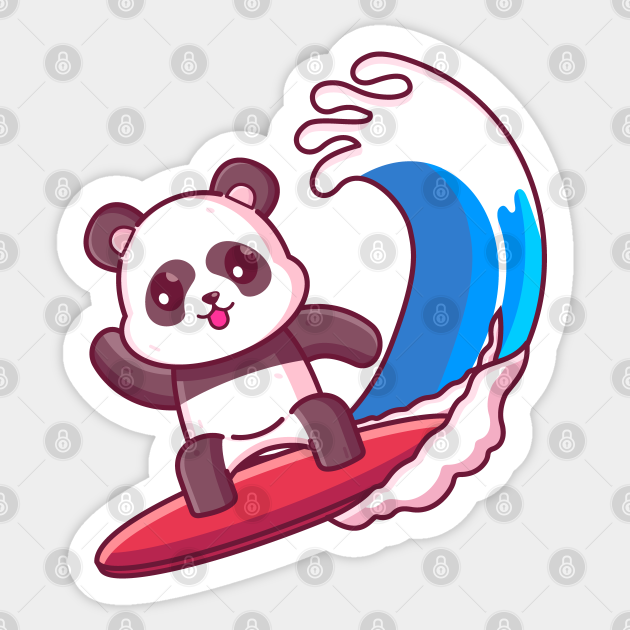 Cute panda surfing summer vacation - Surfing - Sticker | TeePublic