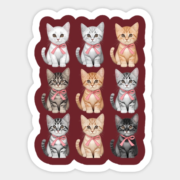 Cute Cat With Ribbon - Cute Cat With Ribbon - Sticker | TeePublic