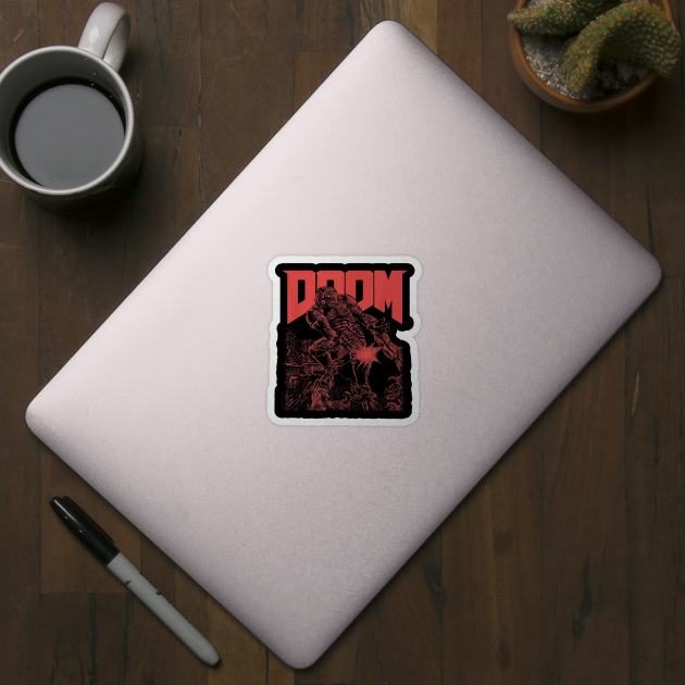 DOOM Red Sketched Cover Retro - Video Game - Sticker | TeePublic