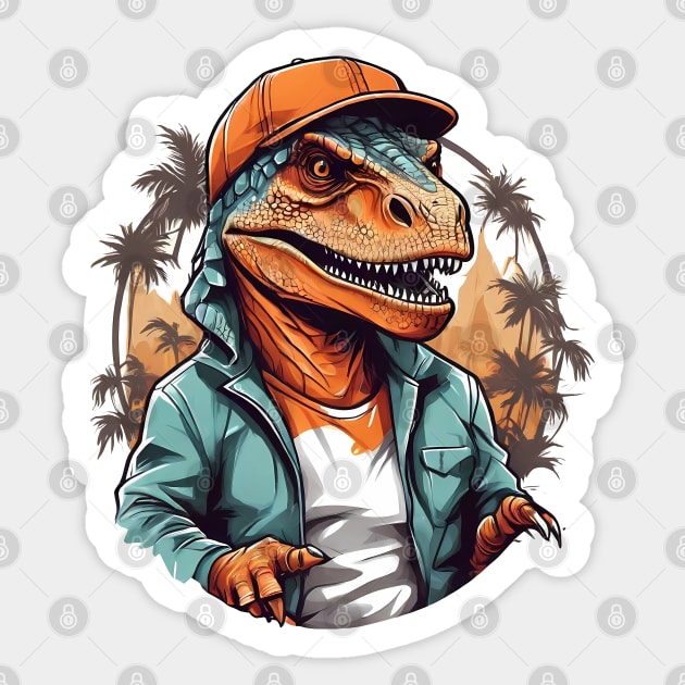 dino t-rex camping - Dinosaur - Sticker | TeePublic