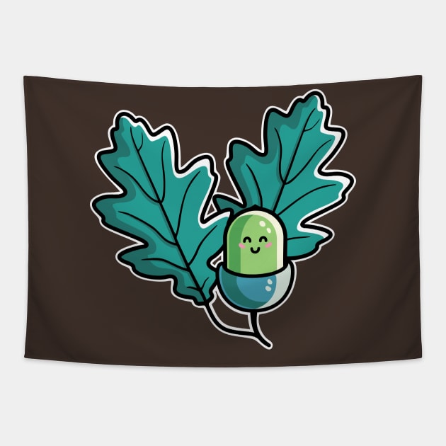 Kawaii Cute Acorn with Oak Leaves - Acorn - Tapestry | TeePublic
