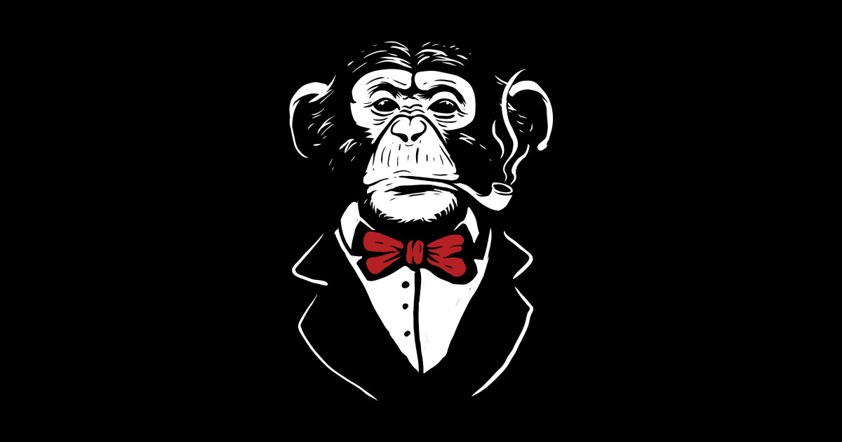 Gentleman monkey with bow tie smoking pipe - Monkey - Sticker | TeePublic