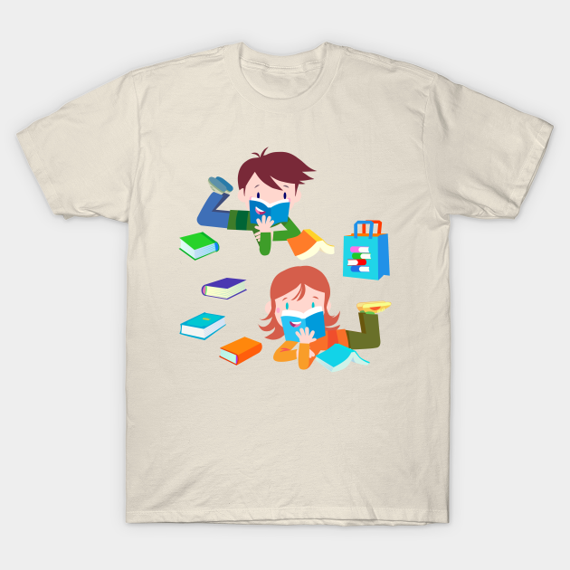 Two kids in library - Book Lovers - T-Shirt | TeePublic