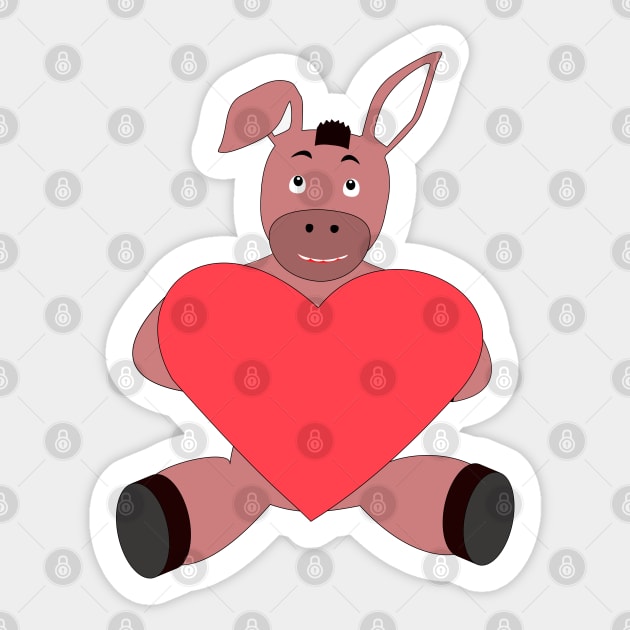 Cute donkey holding heart shape - Donkey Love - Sticker | TeePublic