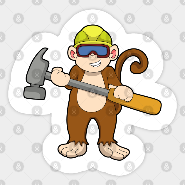 Monkey as Craftsman with Hammer - Mechanic - Sticker | TeePublic