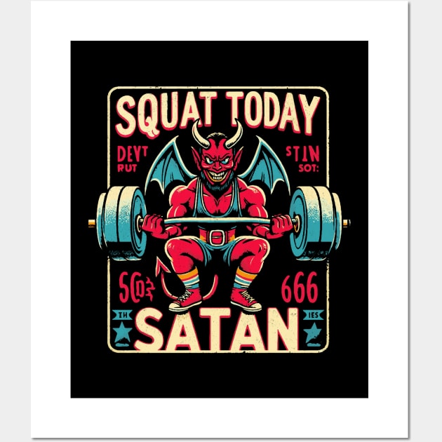 Squat Today Satan - Cartoon Devil - Workout Gym - Squat - Posters and ...