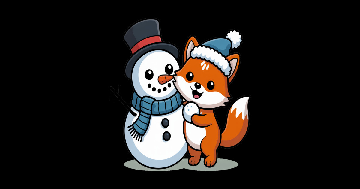 Fox With Snowman In Winter - Fox With Snowman In Winter - Sticker ...