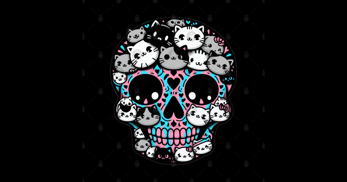 Fancy skull cats - Halloween Cats - Sticker | TeePublic