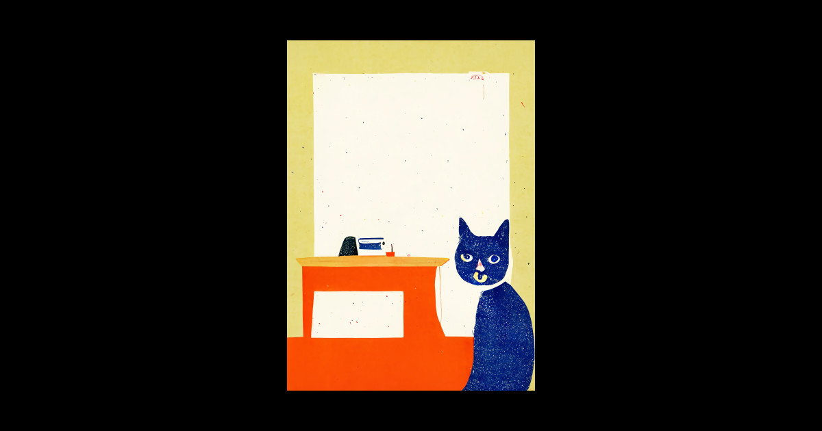 My Office Cat Retro Poster Vintage Art Office Wall Blue Sunny ...