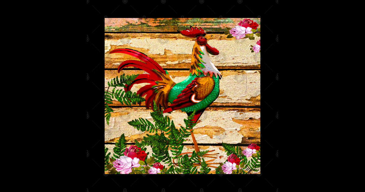 ROOSTER ROSES AND FERNS - Rooster - Sticker | TeePublic