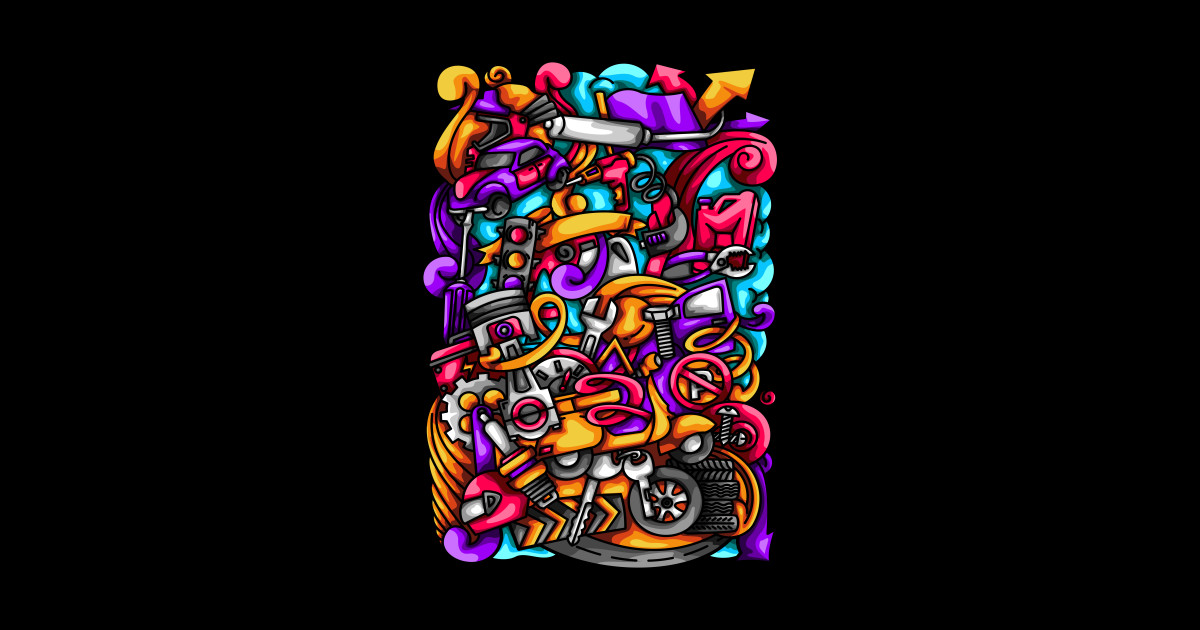 Spare Parts Doodle Illustration - Doodle - Sticker | TeePublic