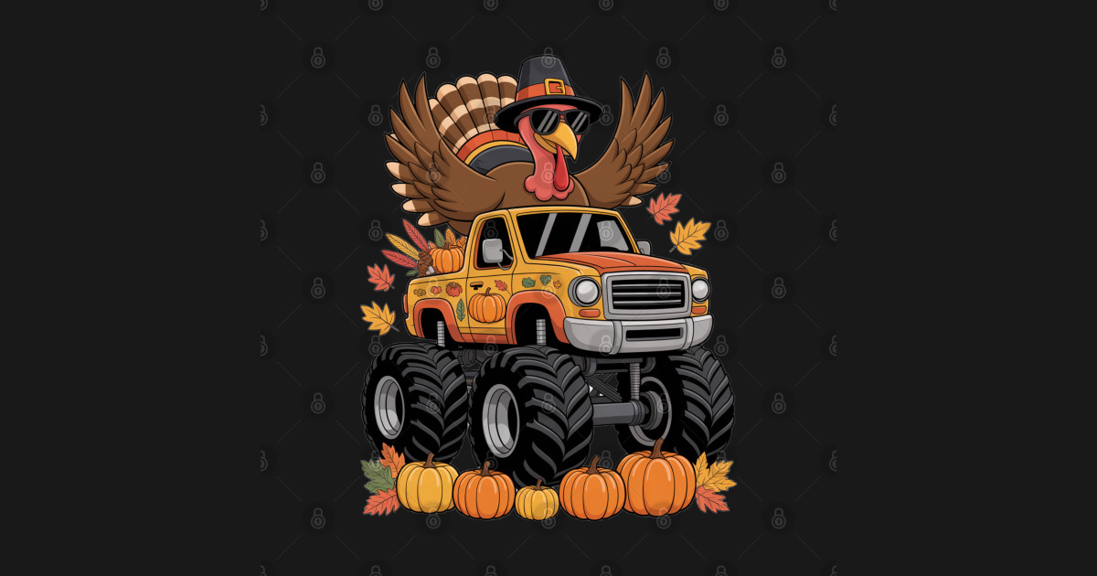 Thanksgiving Turkey Monster Truck with Pumpkins and Fall Leaves ...