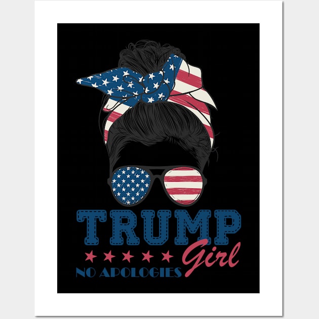Trumps Girl No Apologies Messy Bun Trumps 2024 American Flag ...