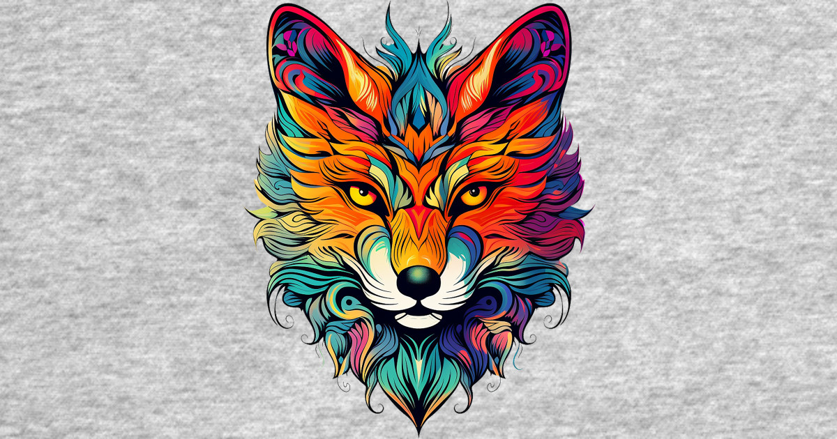 Psychedelic Trippy Fox Face - Fox - T-Shirt | TeePublic