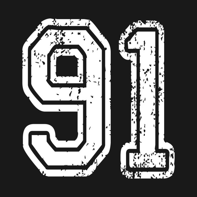 Number 91 Grungy in white - 91 - T-Shirt | TeePublic