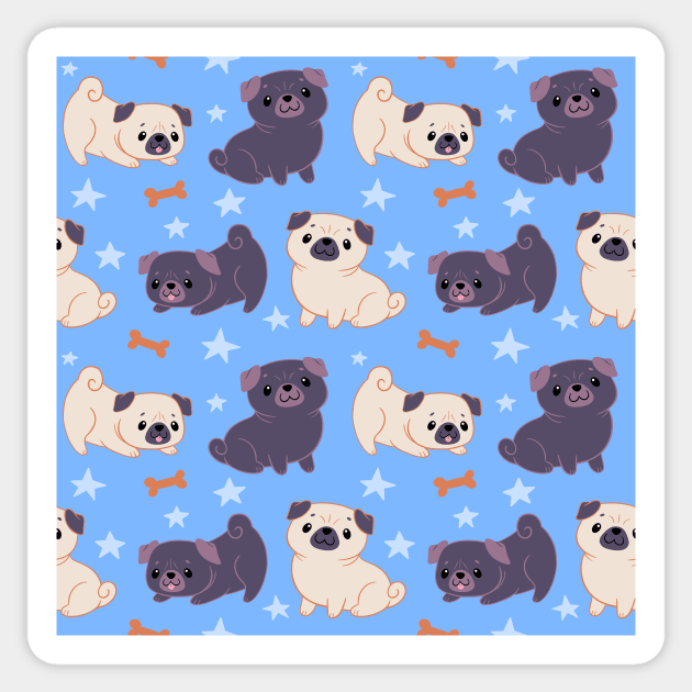 Blue Pug Pattern - Pug - Sticker | TeePublic