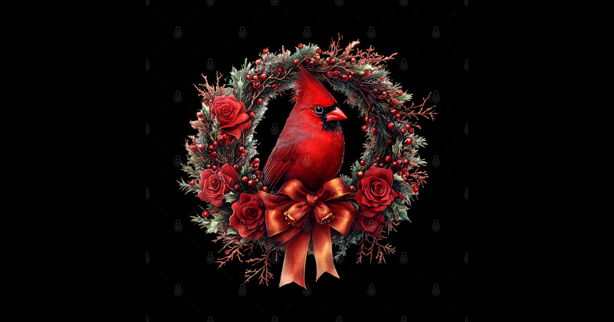 Cute Red Cardinal Bird Wreath - Cardinal - Sticker | TeePublic