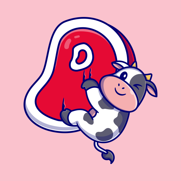 Cute Cow Hug Meat Cartoon - Cute Cow Hug Meat Cartoon - T-Shirt | TeePublic