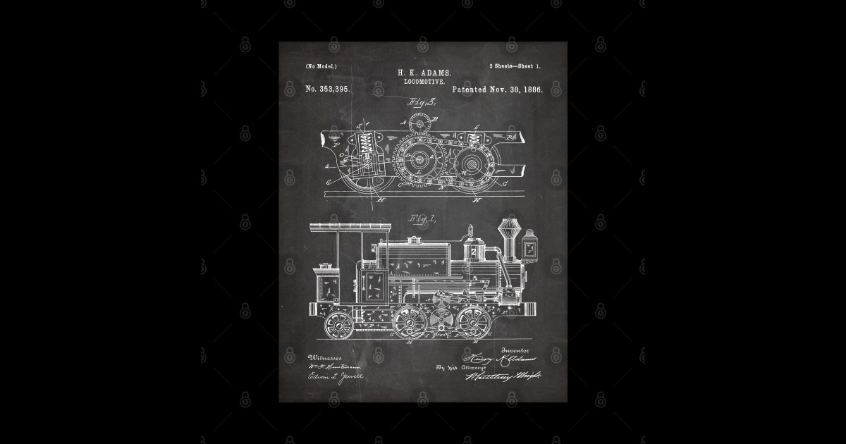 Steam Train Patent - Steam Locomotive Art - Black Chalkboard - Steam ...