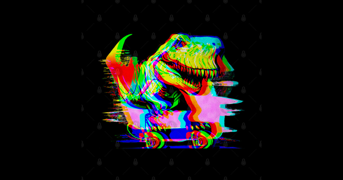 Glitched T-rex Dinosaur Skateboarding Expressionism - Expressionism ...