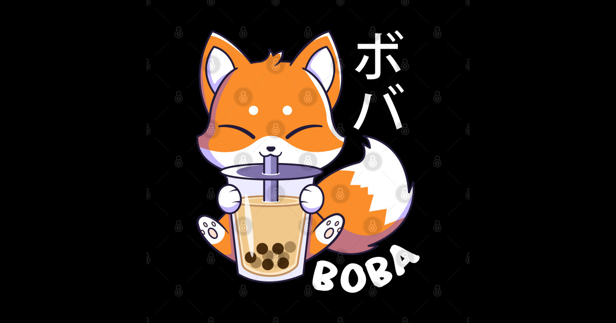 Kawaii Cute Fox Sipping Boba Milk Tea - Boba Milk Tea - Sticker | TeePublic