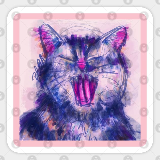 Yawning cat - Cat - Sticker | TeePublic