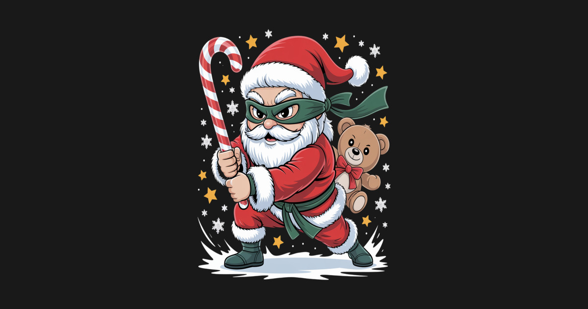 Ninja Santa Claus Candy Cane - Ninja Santa Claus Candy Cane - T-Shirt ...
