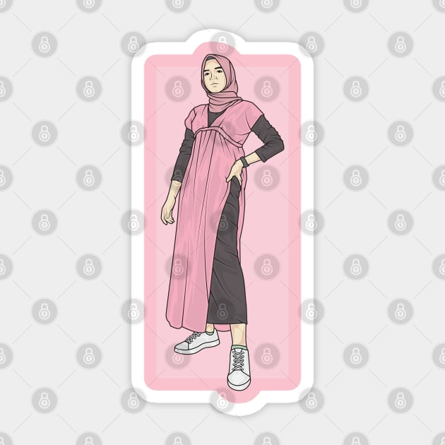 Hijab Girl In Pink Dress - Beautiful Woman - Sticker | TeePublic