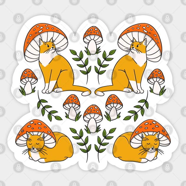 Cute Orange Mushroom Cats - Mushroom Cat - Sticker | TeePublic
