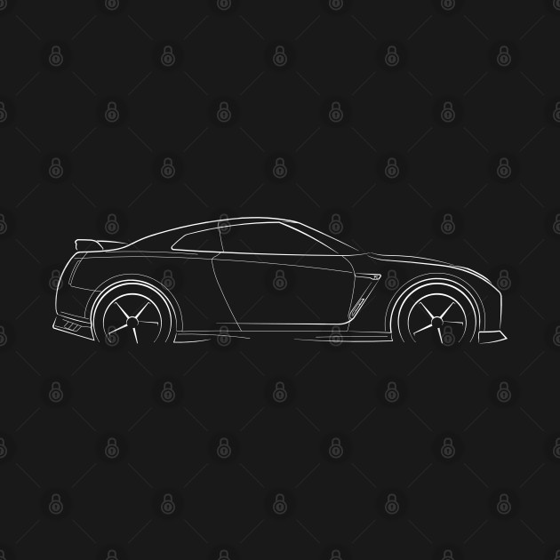 Front/profile - Nissan GT-R - stencil, white - Gt R - T-Shirt | TeePublic