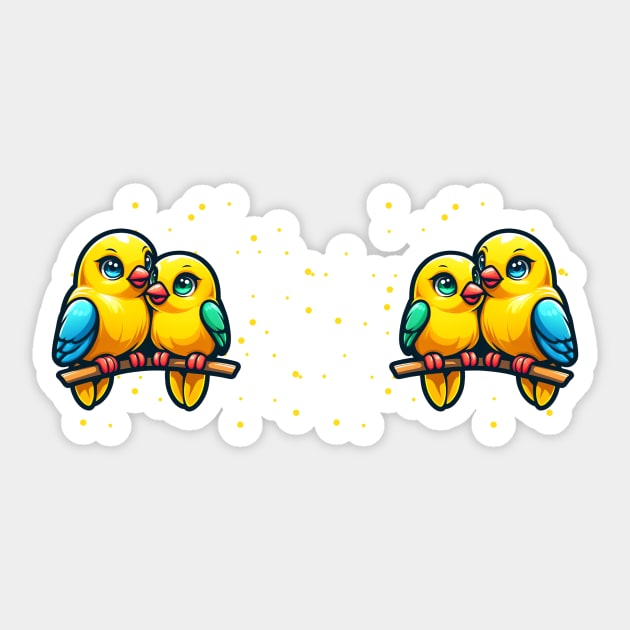 Cute Cartoon Canaries on Branch, Colorful Bird Lovers Fun - Canaries ...