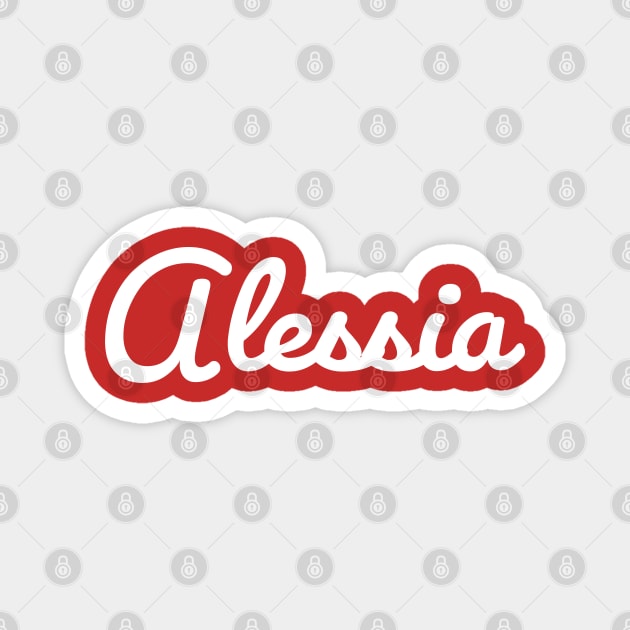 Alessia Typography White Cursive Script - Alessia - Magnet | TeePublic