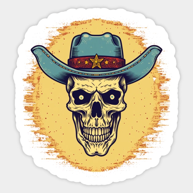 Retro Western Cowboy Skull - Skull - Sticker | TeePublic