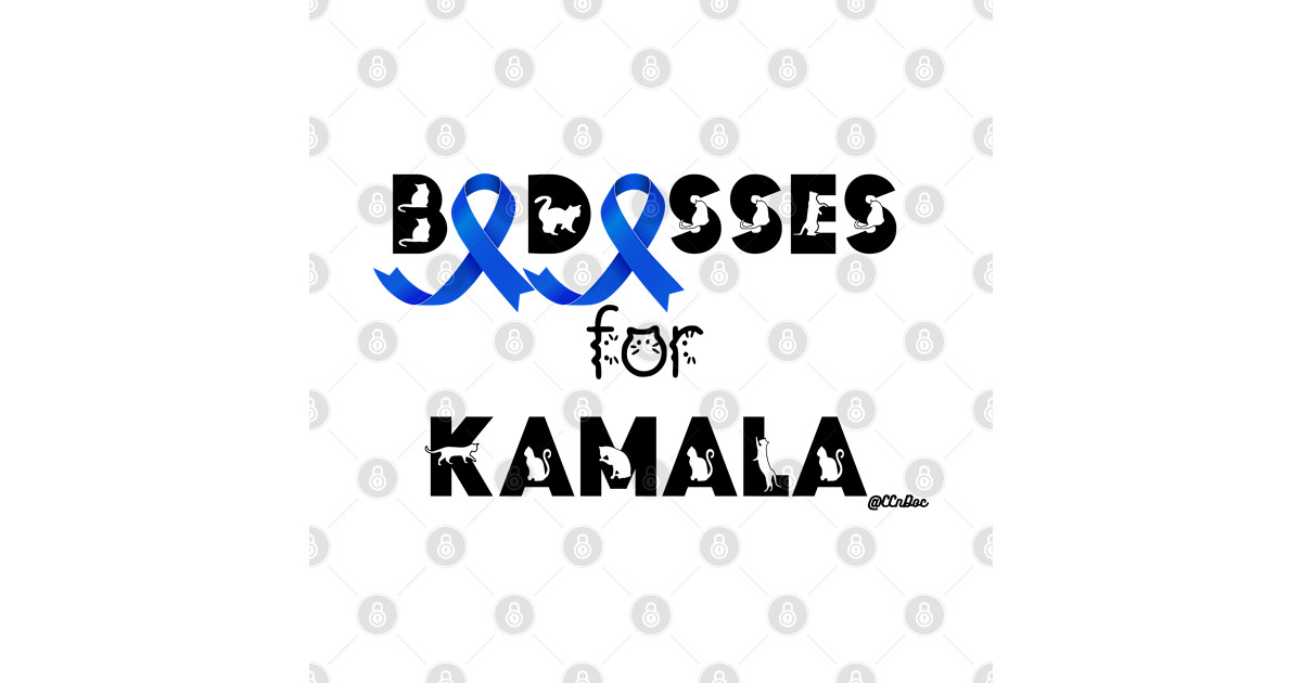 Badasses for Kamala + Cats for Kamala - Black Writing - Kamala - T ...