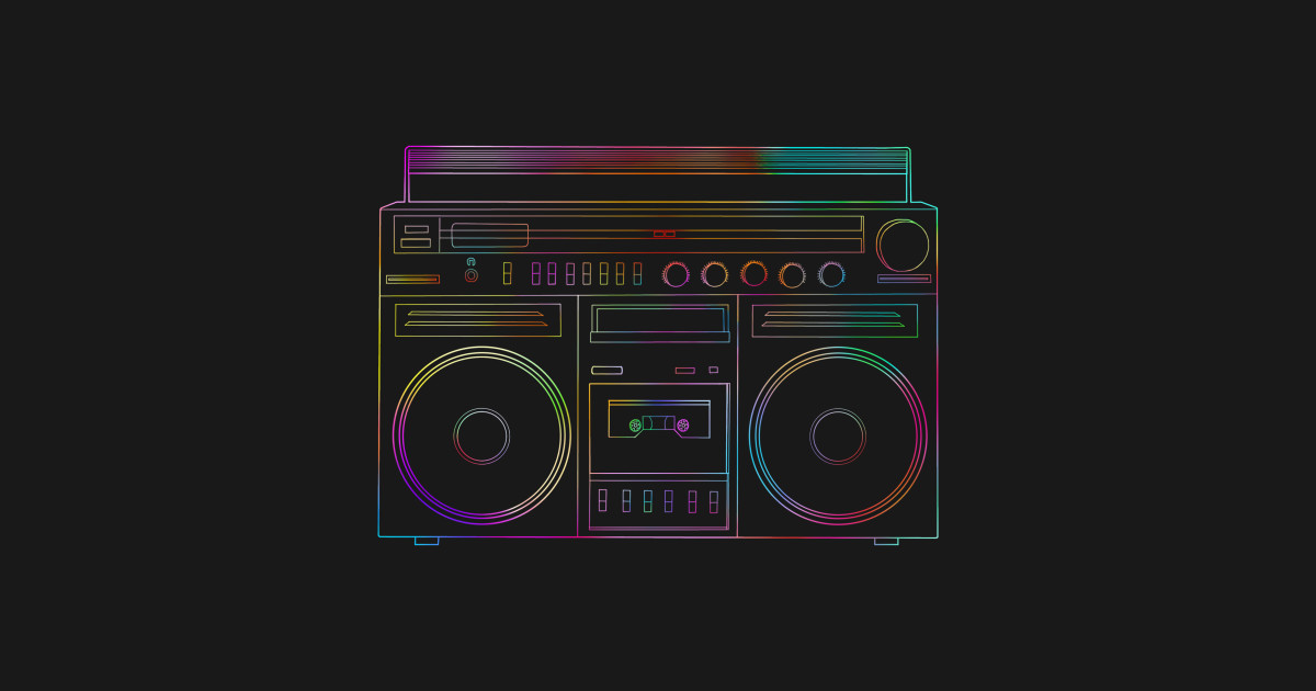 Old School Retro Neon Outline Boombox - Boombox - T-Shirt | TeePublic