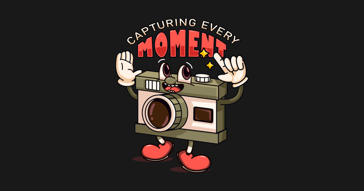 Capturing every moment, a playful analog camera cartoon mascot ...