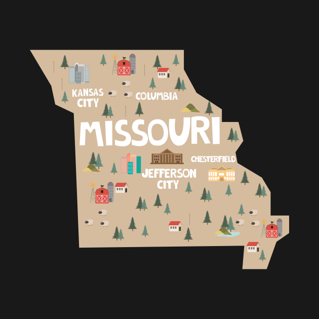 Missouri State USA Illustrated Map - Missouri - T-Shirt | TeePublic