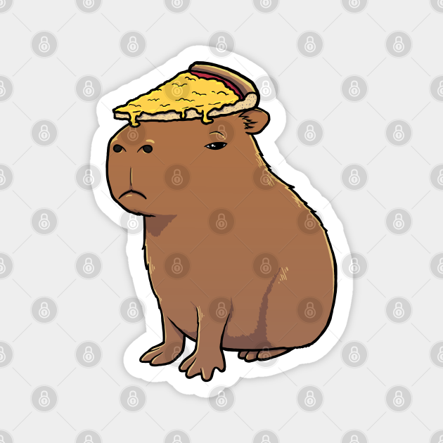 Capybara with a Cheese Pizza on its head - Capybaras - Magnet | TeePublic