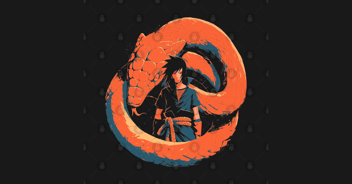 Sasuke Uchiha and Serpent Anime Art Print - Naruto - T-Shirt | TeePublic