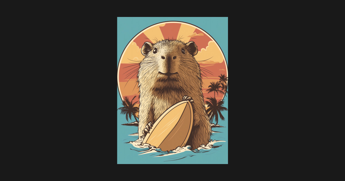 Surfing Capybara in a Retro Tropical Sunset - Surfing Capybara Art - T ...