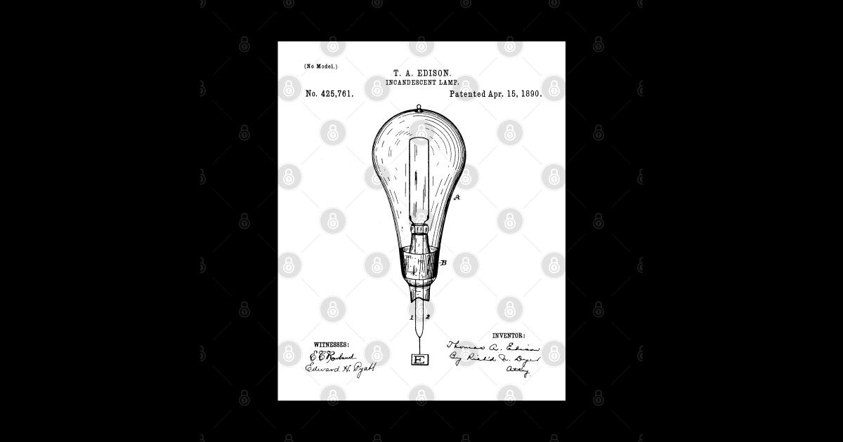 Edison Lamp Patent - Housewarming Home Hallway Entry Decor Art - White ...