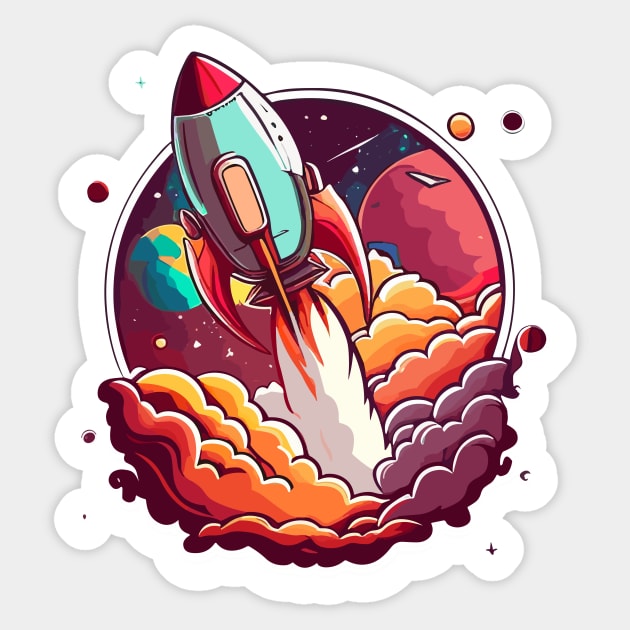 Cartoon rocket ship - Rocket Ship - Sticker | TeePublic
