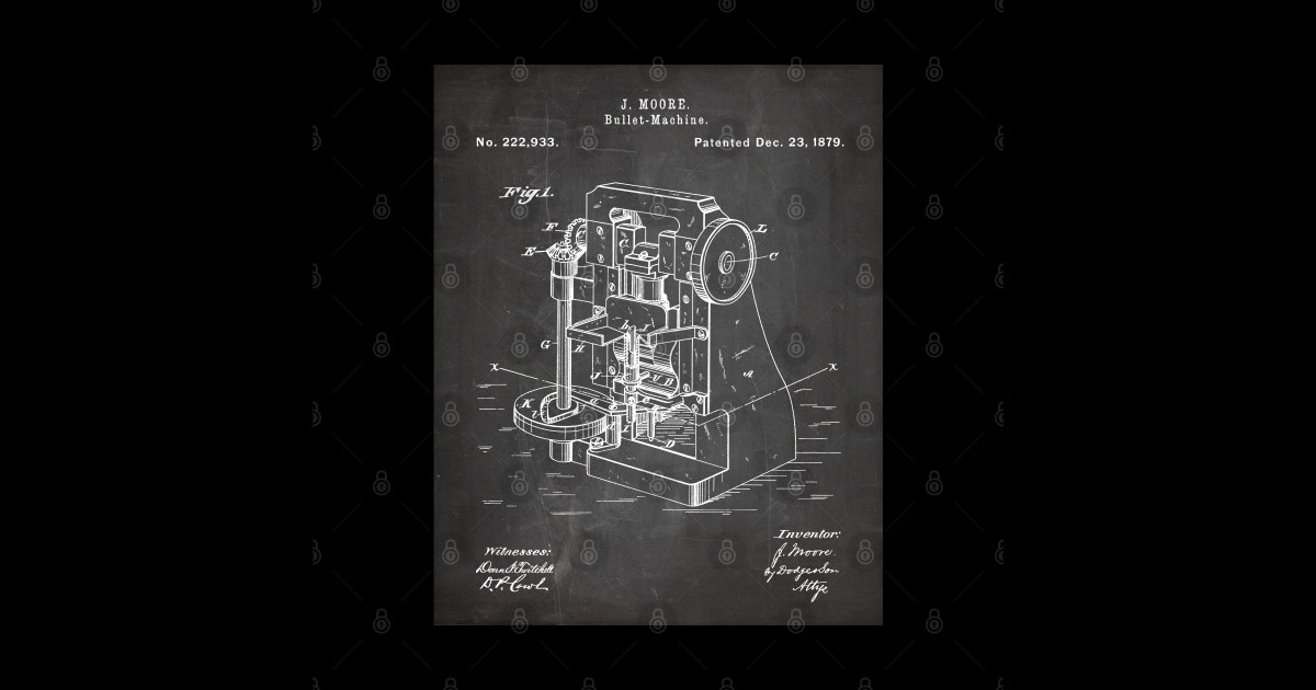 Bullet Machine Patent - Gun Enthusiast Firearms Shop Art - Black ...